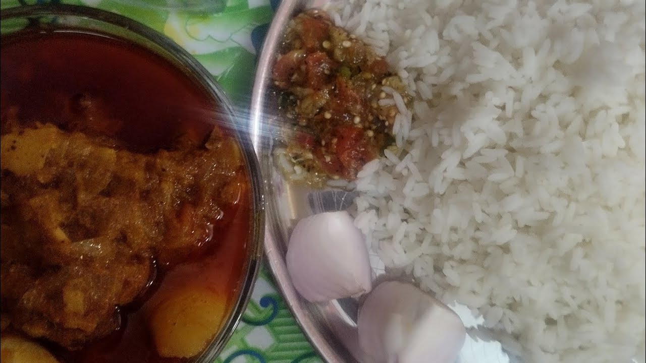 mutton curry, brinjal bharta, onion and rice || Eating show🤤🤤 - YouTube