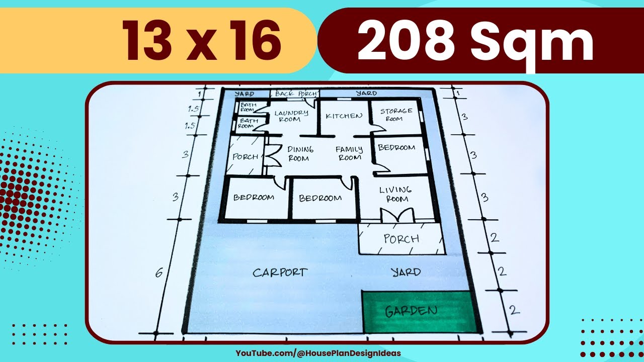 208 square meter House Plan Design 13x16 meters 3 Bedroom - YouTube