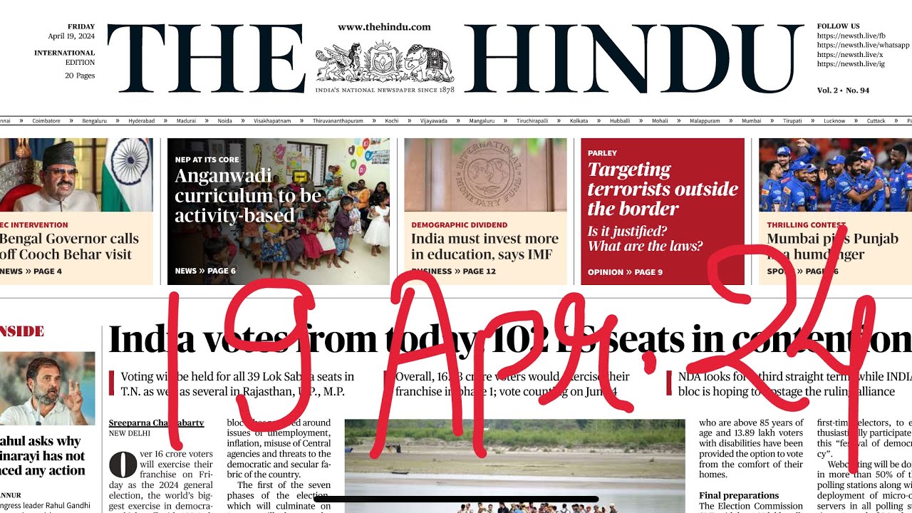 19 April 2024 The Hindu Newspaper Analysis - YouTube