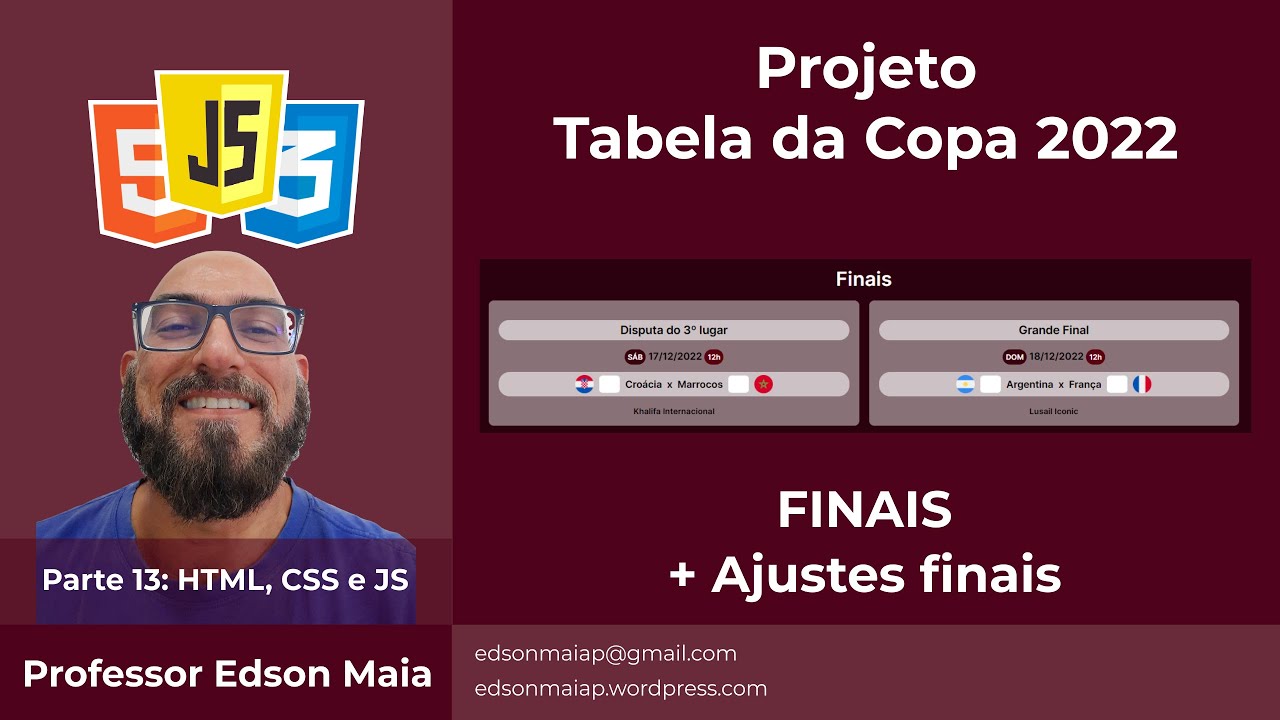 Curso de HTML, CSS e JS Projeto Tabela da Copa 2022 parte 13 Final da ...