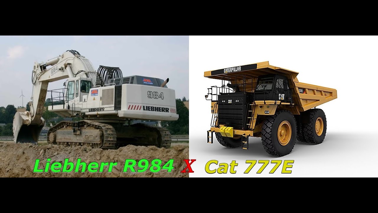 Liebherr Excavator R984 Vs Cat Truck 777E - YouTube