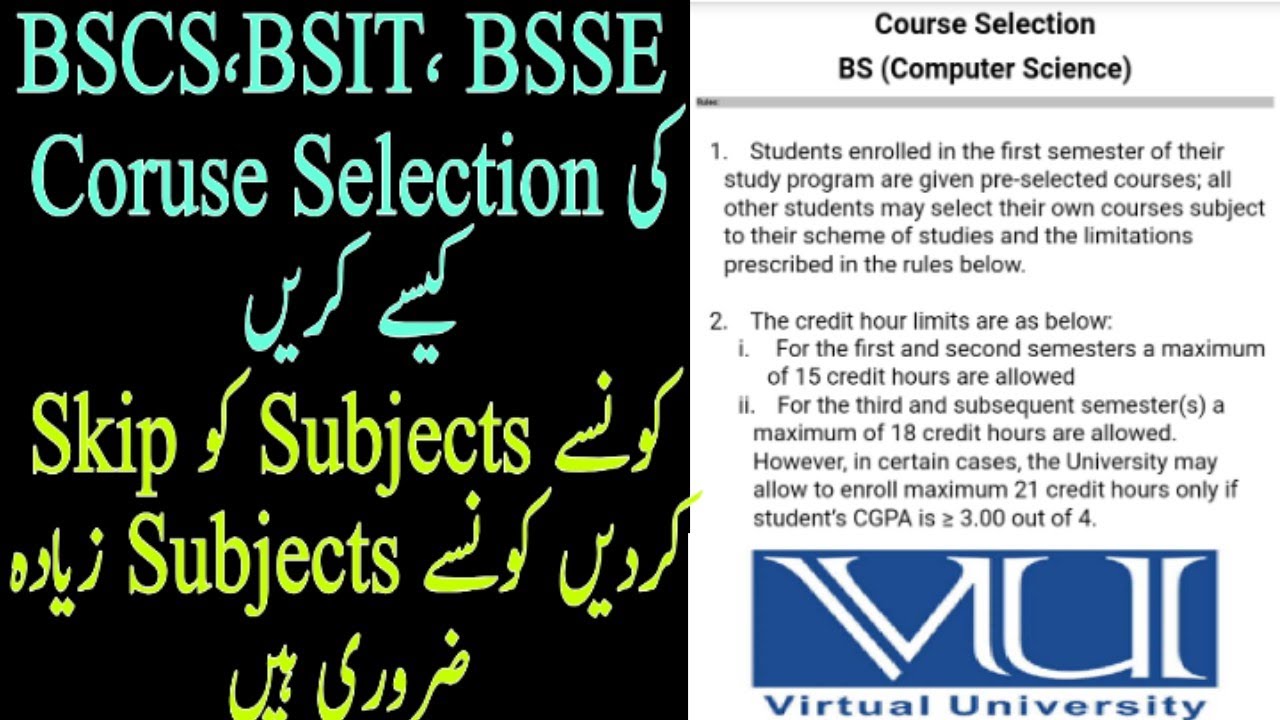 BSCS, BSIT and BSSE Course Selection / Course Selection rules ...