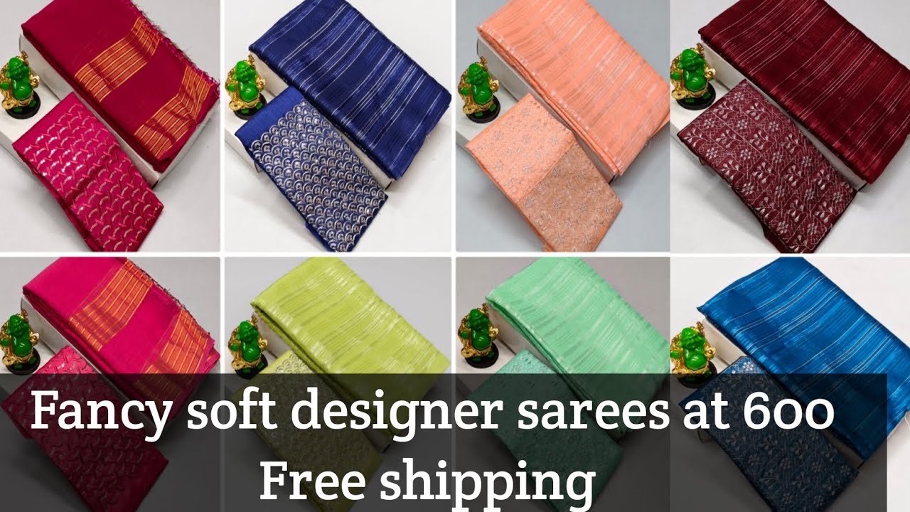 Fancy soft designer saree at 600 free shipping || Bhuvaneswari textiles ...