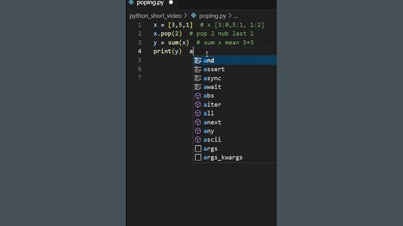 Poping In Python Python Shorts Code Codingtips Coding Python Youtube
