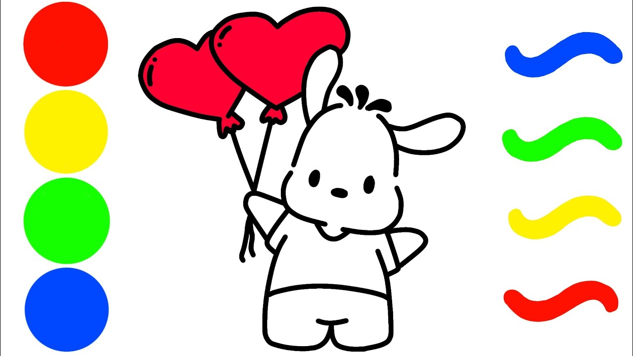 How to Draw Pochacco Holding a Balloon | Sanrio | Easy Drawing | Step ...