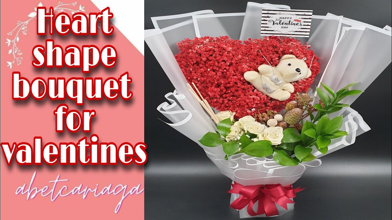 how to make a simple heart shape flower bouquet for #valentine # ...