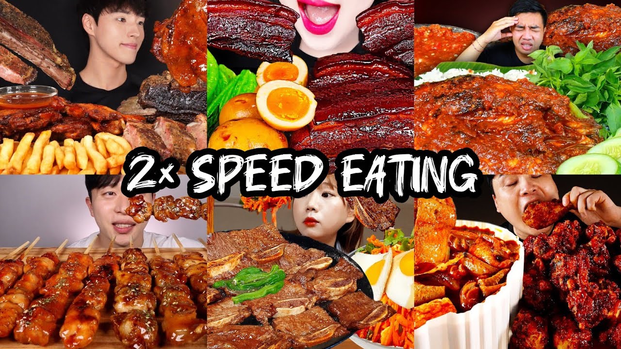 2× SPEED EATING SOUND | GRILLED MEAT, FISH, FRIED CHICKEN, SKEWERS ...