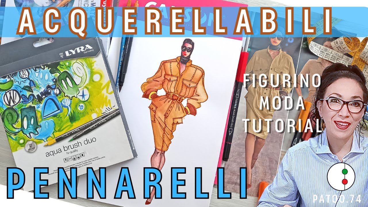 TUTORIAL FIGURINO DI MODA CON PENNARELLI ACQUERELLABILI COME COLORARE ...