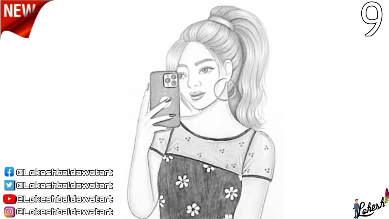 How to draw Beautiful Girl taking a selfie || Pencil sketch for ...
