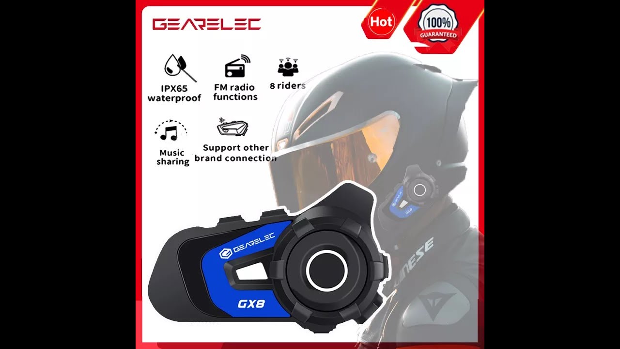 GEARELEC GX8 Motorcycle Helmet Bluetooth Intercom Headset 8-Rider 1500m ...
