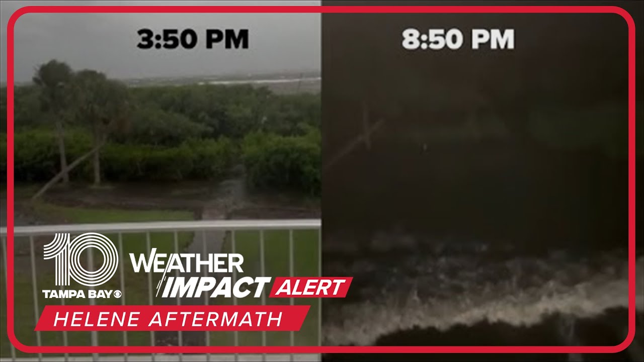 Side-by-side video shows storm surge rushing into Bradenton, Florida ...