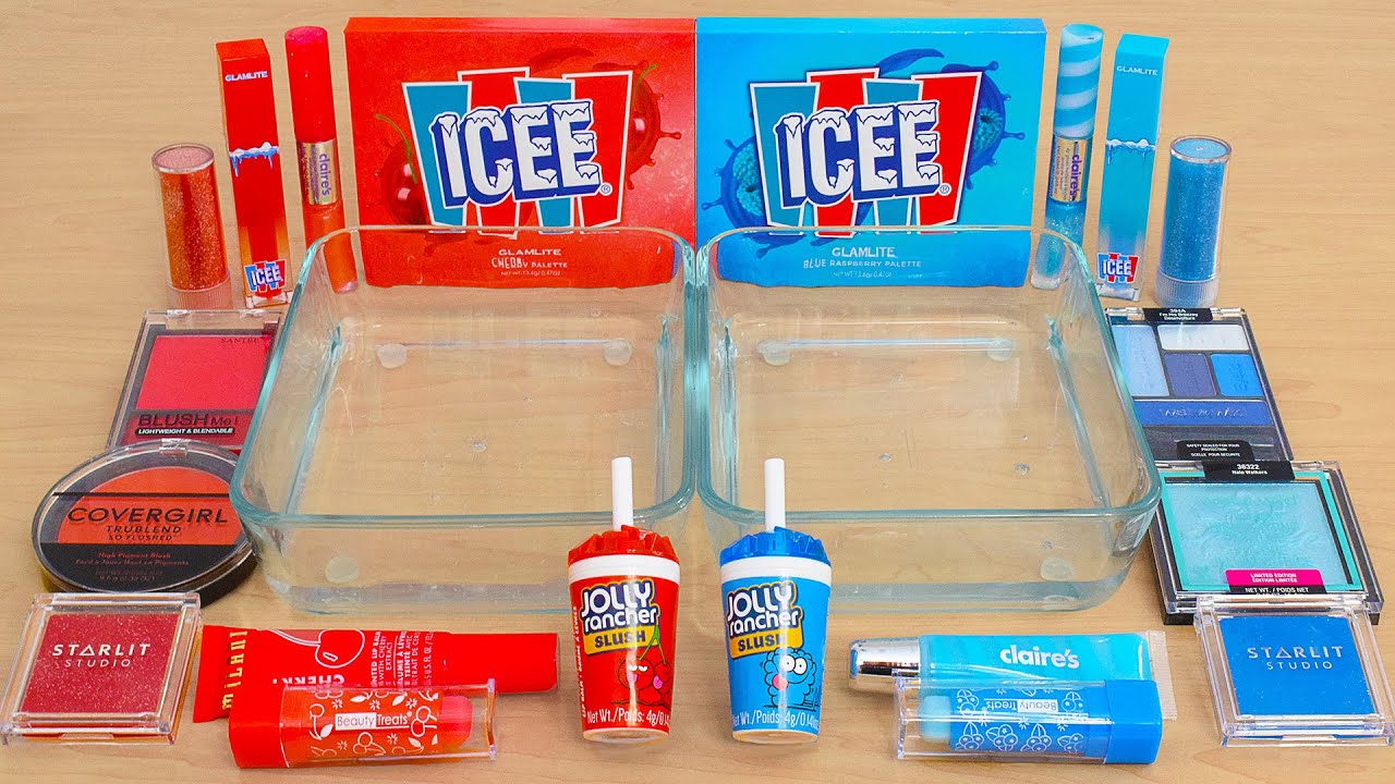 Cherry Red vs Blue Raspberry - Mixing Makeup Eyeshadow Into Slime ASMR ...