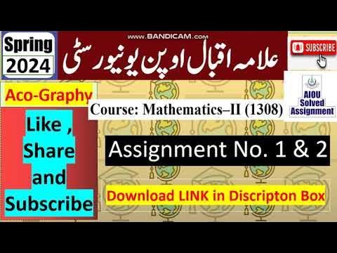 ⏩ AIOU Code 1308 Solved Assignment No.1 & 2 Spring 2024 || Subject: Math – II || Level: FA/ I ...