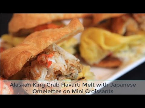 Alaskan King Crab Four Pepper Havarti Melt with Japanese Omelettes on Mini Croissants
