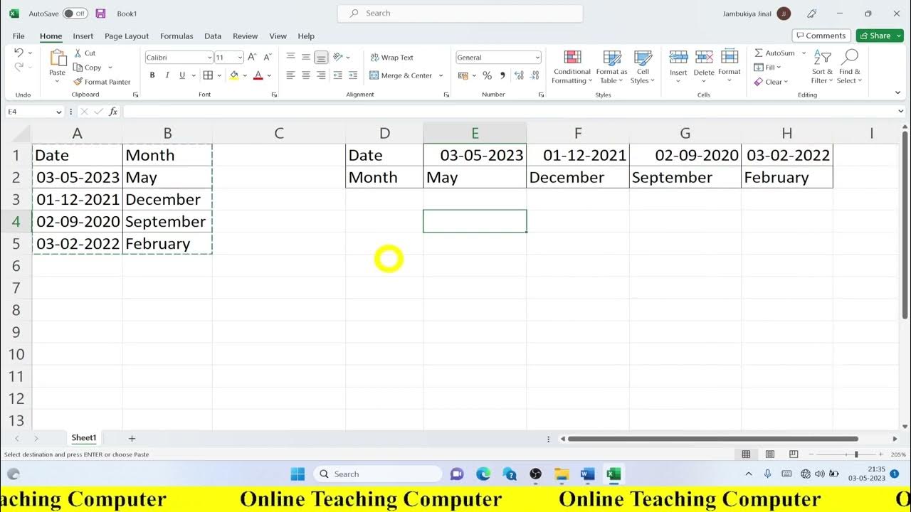 Transpose Option in Excel #onlineteachingcomputer #computer #2023 #excel #excel2021 - YouTube