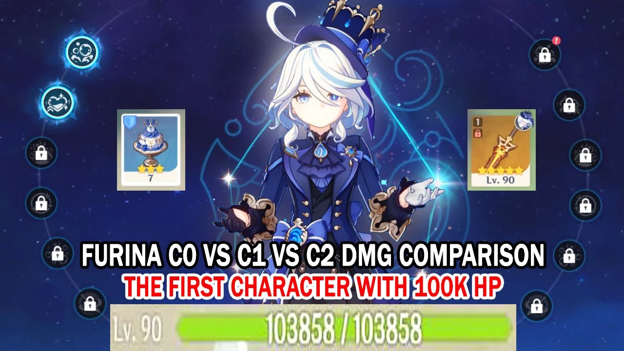 Furina C0 vs C1 vs C2 DMG Comparison - First Character with 100k HP ...