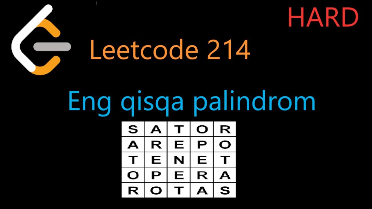 Leetcode 214. Eng qisqa palindrom - YouTube
