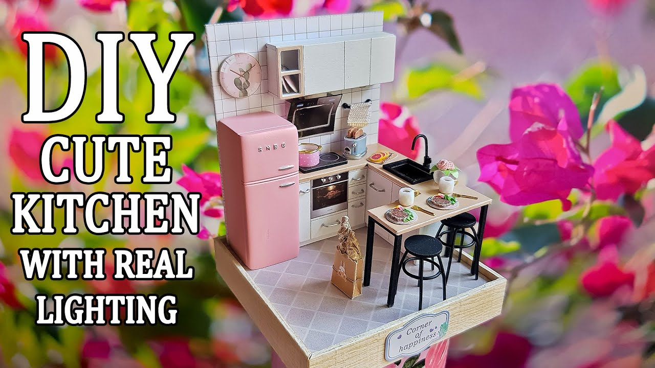 Miniature kitchen ー DIY dollhouse kit Corner of happiness, Cute room ...