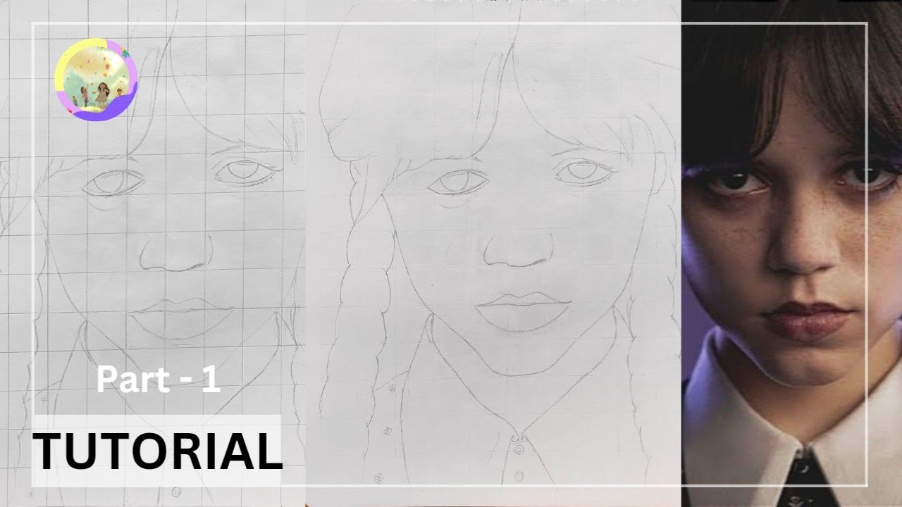 How to Draw WEDNESDAY ADDAMS // Complete Outline Tutorial (step bystep ...