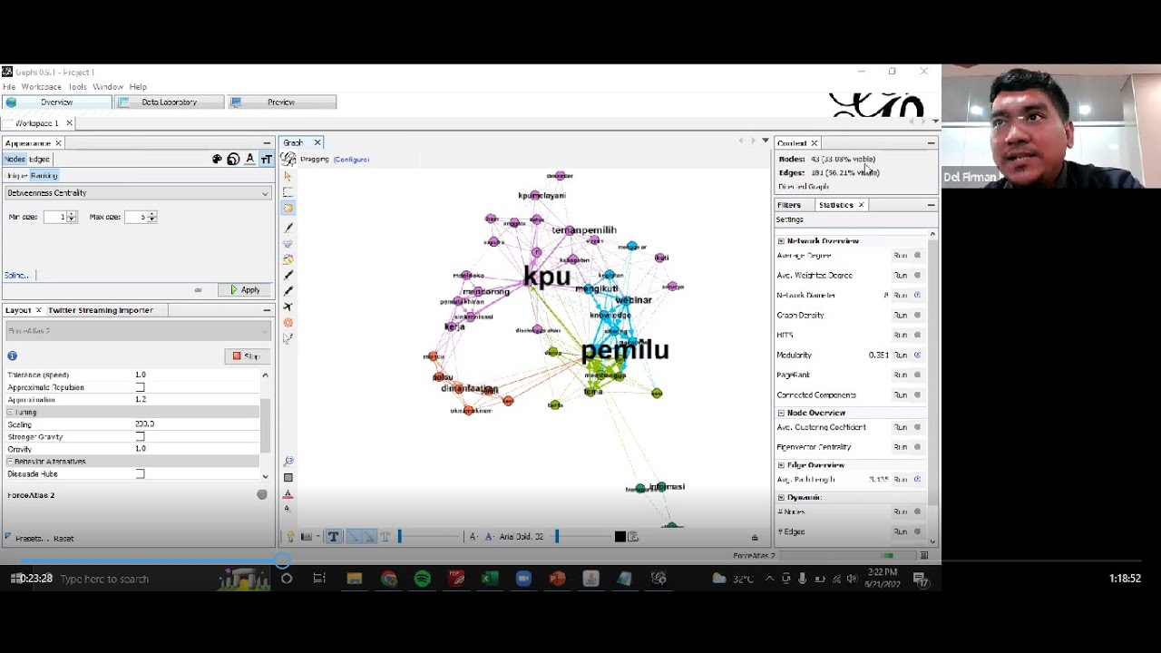 Textual Network Analysis (TNA) untuk Ilmu Sosial Part 2 - Visualization using Gephi - YouTube