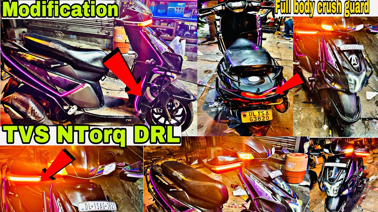 Tvs ntorq modified | Tvs Ntorq DRL light | Ntorq strip light hand guard ...