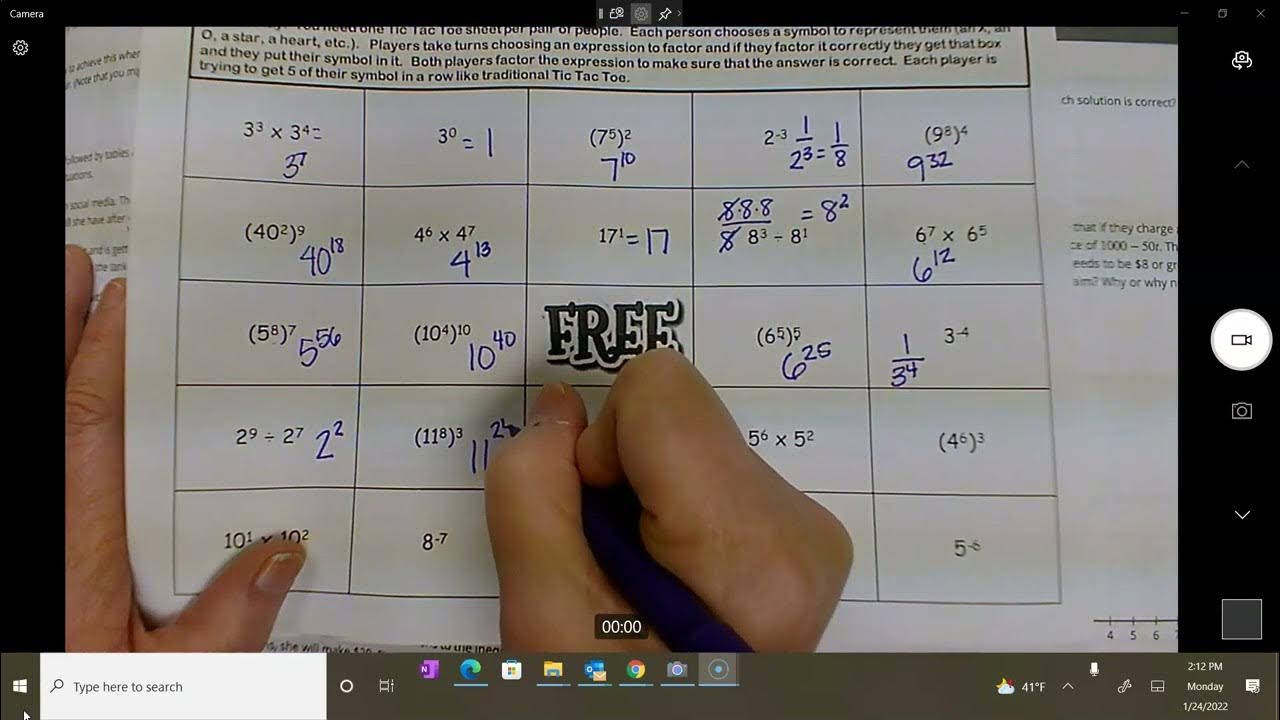 properties of exponents tic tac toe - YouTube