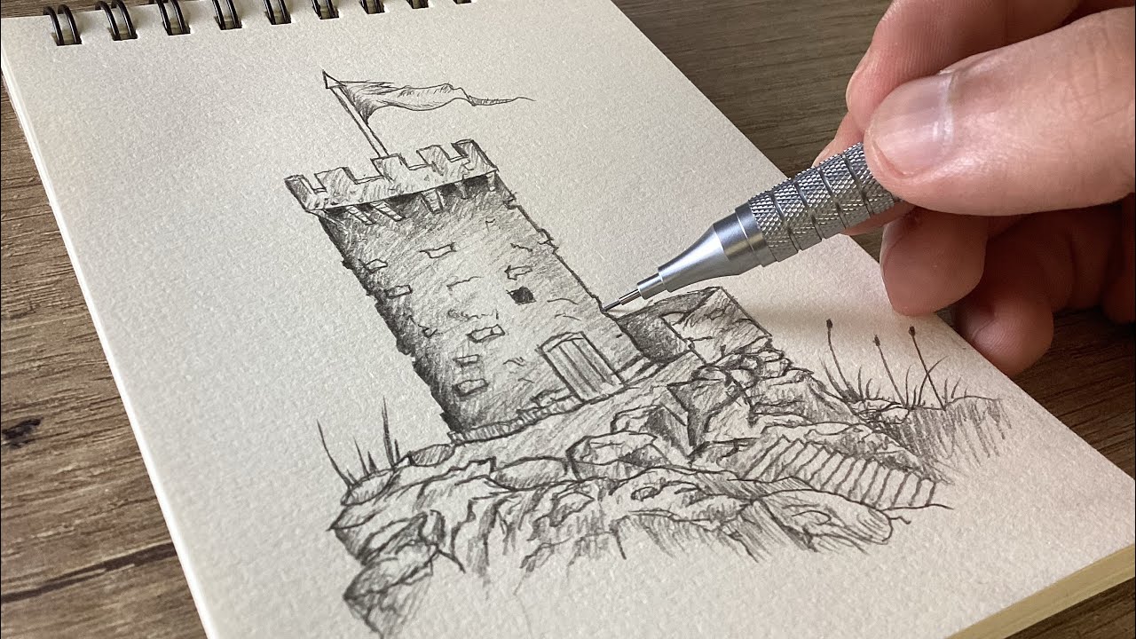 Drawing a Medieval Watchtower | Real-Time Pencil Sketch ASMR - YouTube