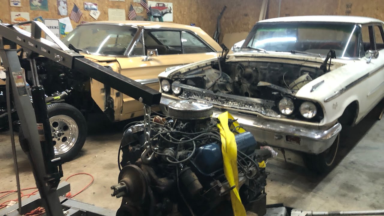 13 year old pulls engine out of his 63 ford galaxy - YouTube