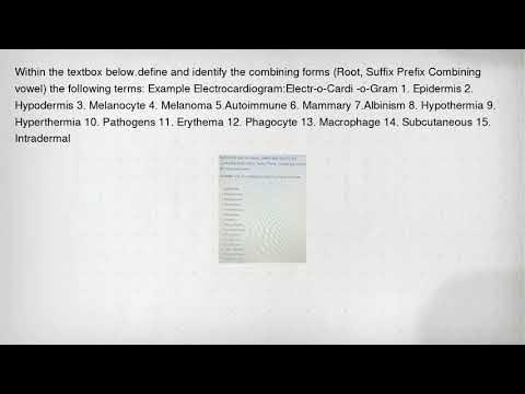 Within the textbox below.define and identify the combining forms (Root, Suffix Prefix Combining ...