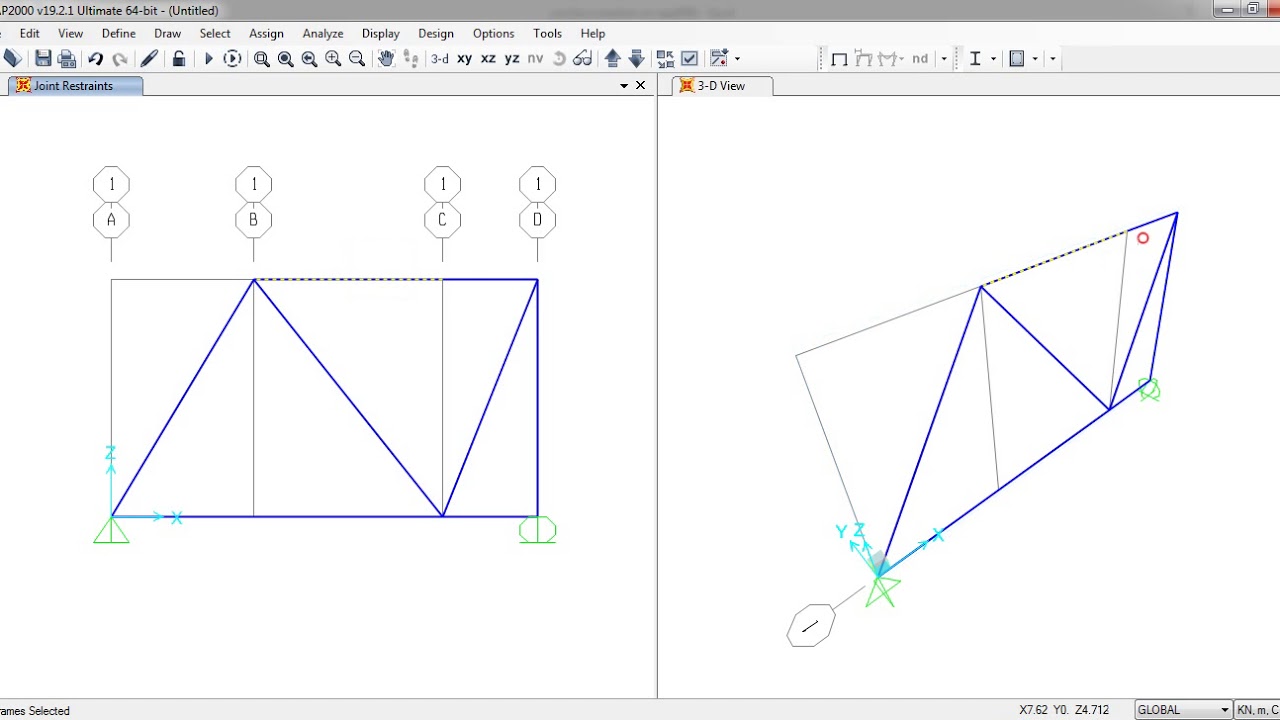 INICIANDO SAP2000 V2 RESOLUCION DE CERCHA 9 BARRAS CON CARGA PUNT Y RECTANG DISTRIB EN SAP 2000 ...
