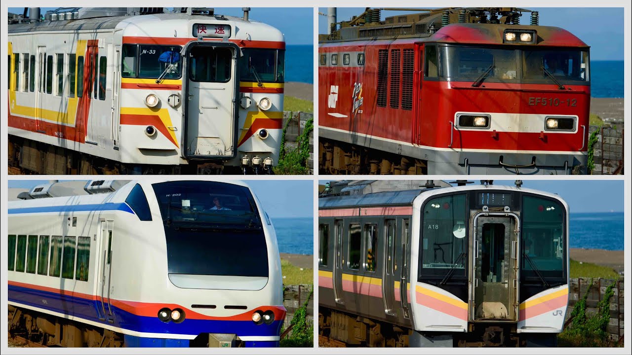 4形式一挙登場！日本海沿いを行くEF510・115系・E653系・E129系【信越本線】 - YouTube