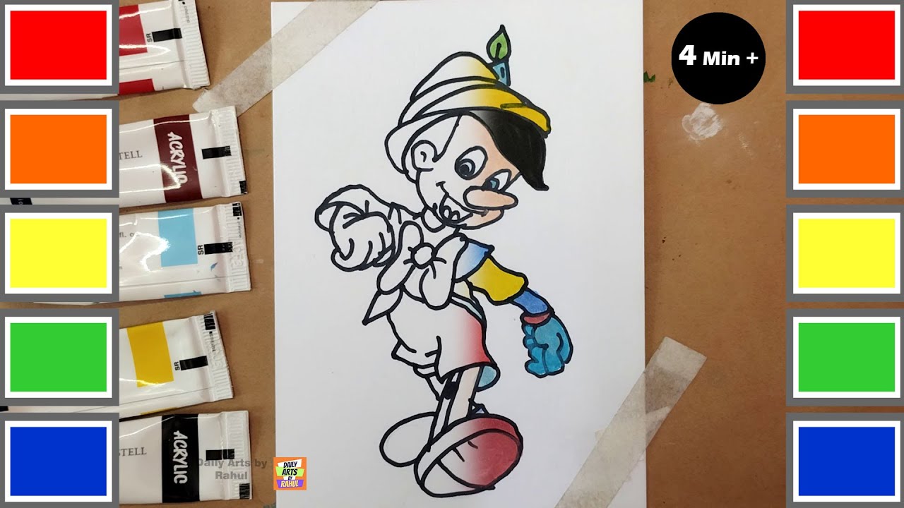 Pinocchio Full Body Drawing, Painting & Coloring Page For Kids | Daily ...