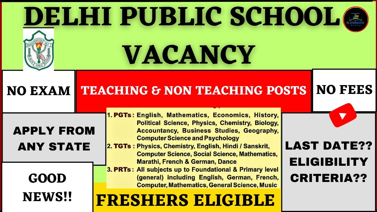 DPS VACANCY 2023 II PGT TGT PRT VACANCY 2023 II FRESHERS ELIGIBLE - YouTube