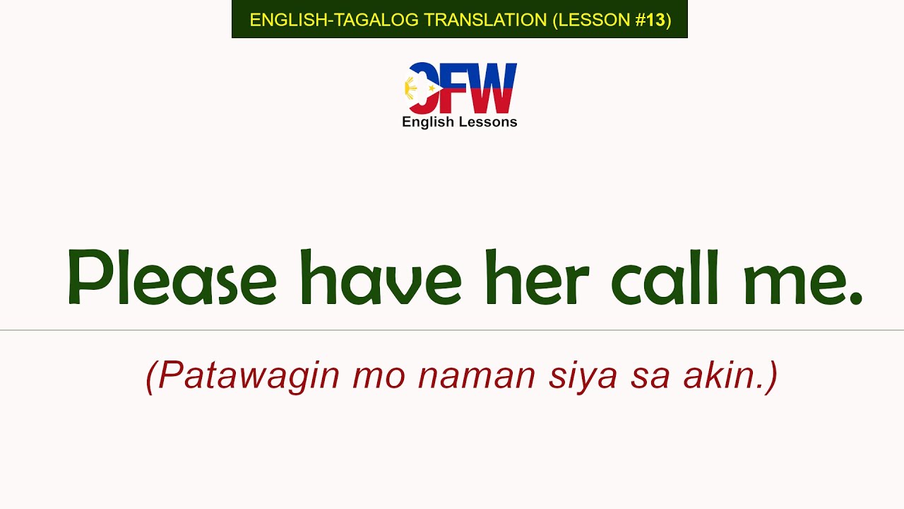 English-Tagalog Translation 13 | English Speaking Lesson for Filipino ...