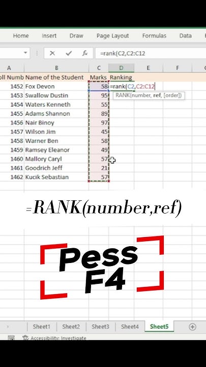 How To Use Rank Function In Excel Tips Tricks Excel Shortvideo Exceltips Youtube