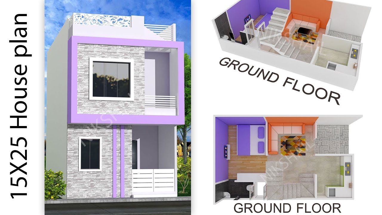 15x25 House plan with 3d elevation 375 SQFT House by nikshail - YouTube