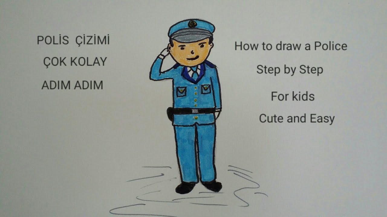 Polis Nasıl çizilir|Meslekler|Çok Kolay|How to draw a Policeman for ...