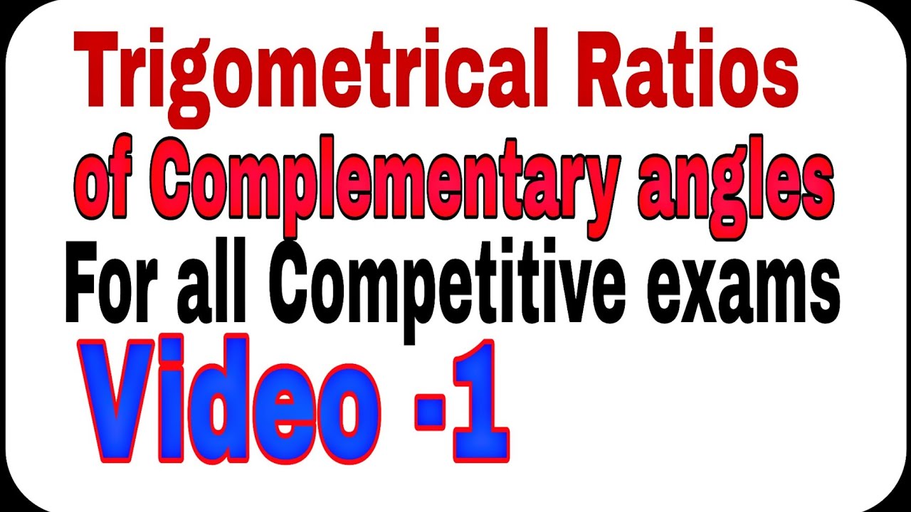 V-1, Trigometrical Ratios of Complementary angles. - YouTube