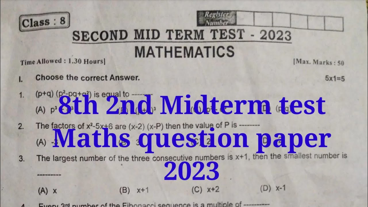 8th std 2nd Midterm test Maths question paper 2023 - 2024 - YouTube