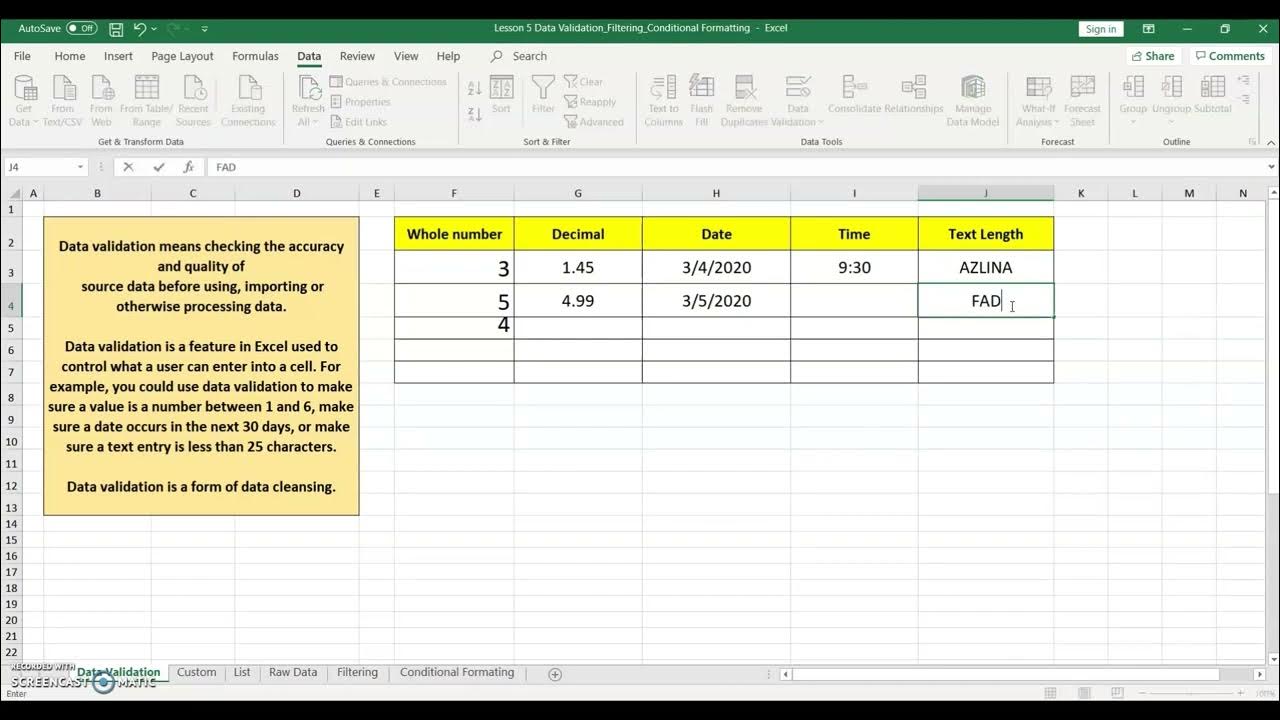 Data Validation - Part 2 - YouTube