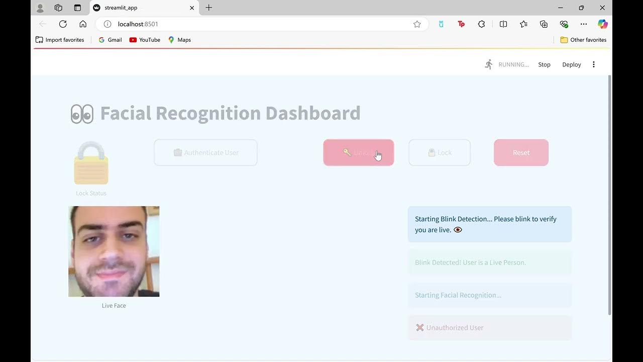 Facial Recognition Lock System with Blink Detection - CNN, Tensorflow, OpenCV, Streamlit - YouTube