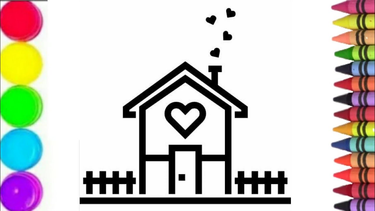 Cute house Drawing,painting and coloring for kids| how to draw cute ...