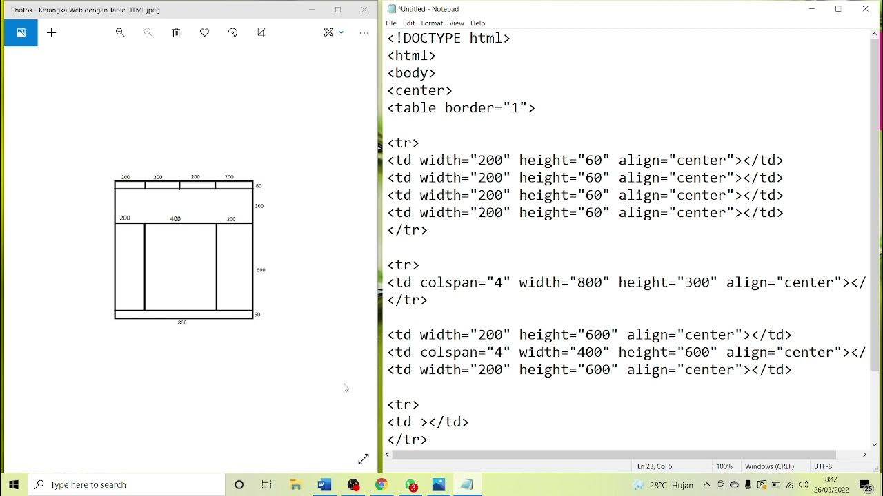 Tutorial membuat Kerangka Web dengan table HTML - YouTube