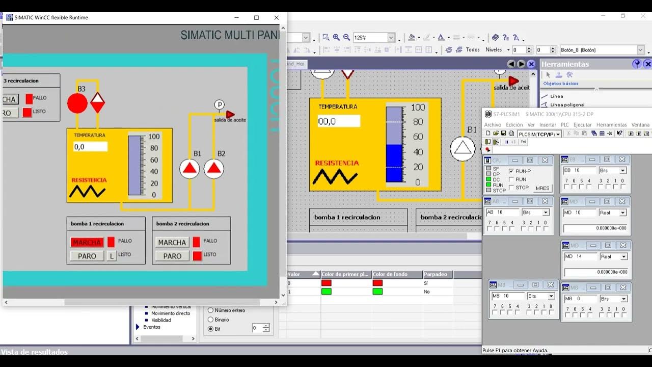 STEP7 Y WINCC, CONTROL HIDRAULICO HMI SIEMENS SIMULACION 01 - YouTube
