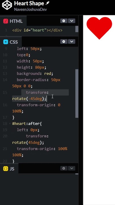 How to create an Heart Shape using CSS | CSS3 | HTML | JAVASCRIPT | #css #css3 #css3animation ...
