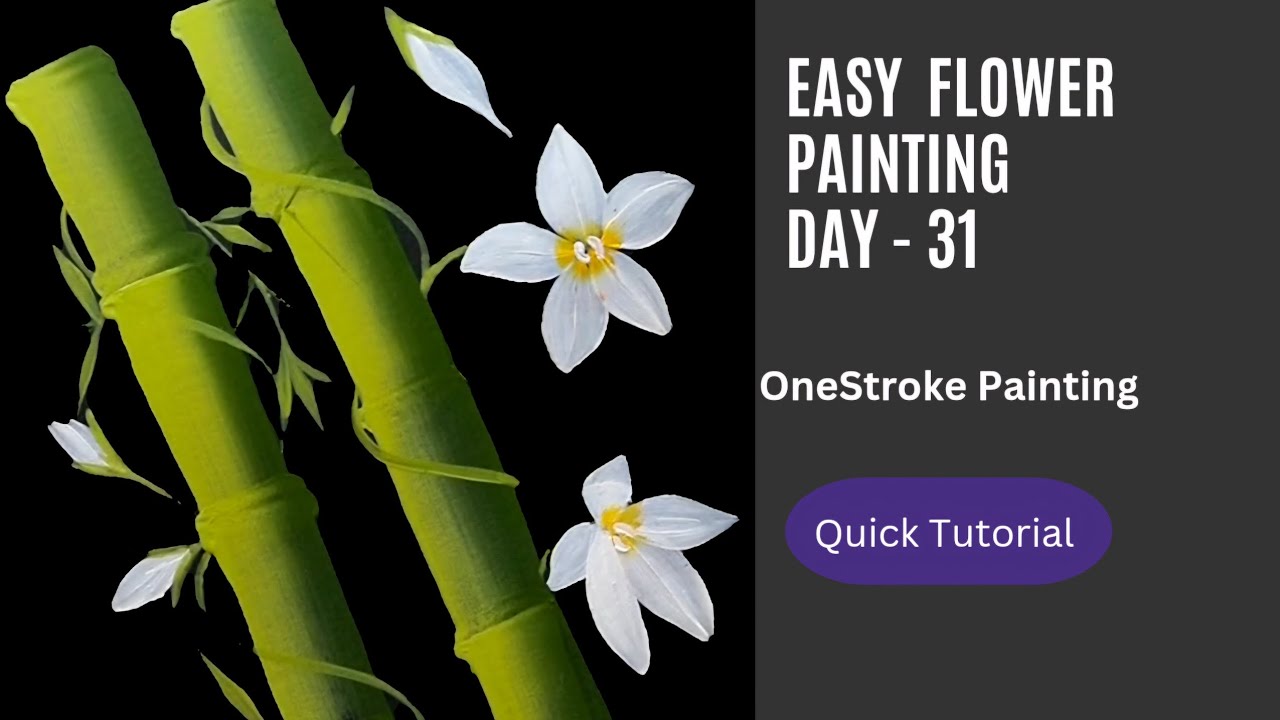 paint easy 3D looking bamboo using One stroke | Easy painting day 31 ...