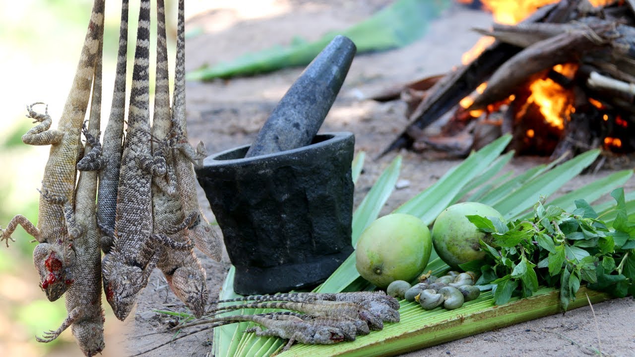 PRIMITIVE TECHNOLOGY FIND CHAMELEON ON TREE IN FOREST - COOKING ...
