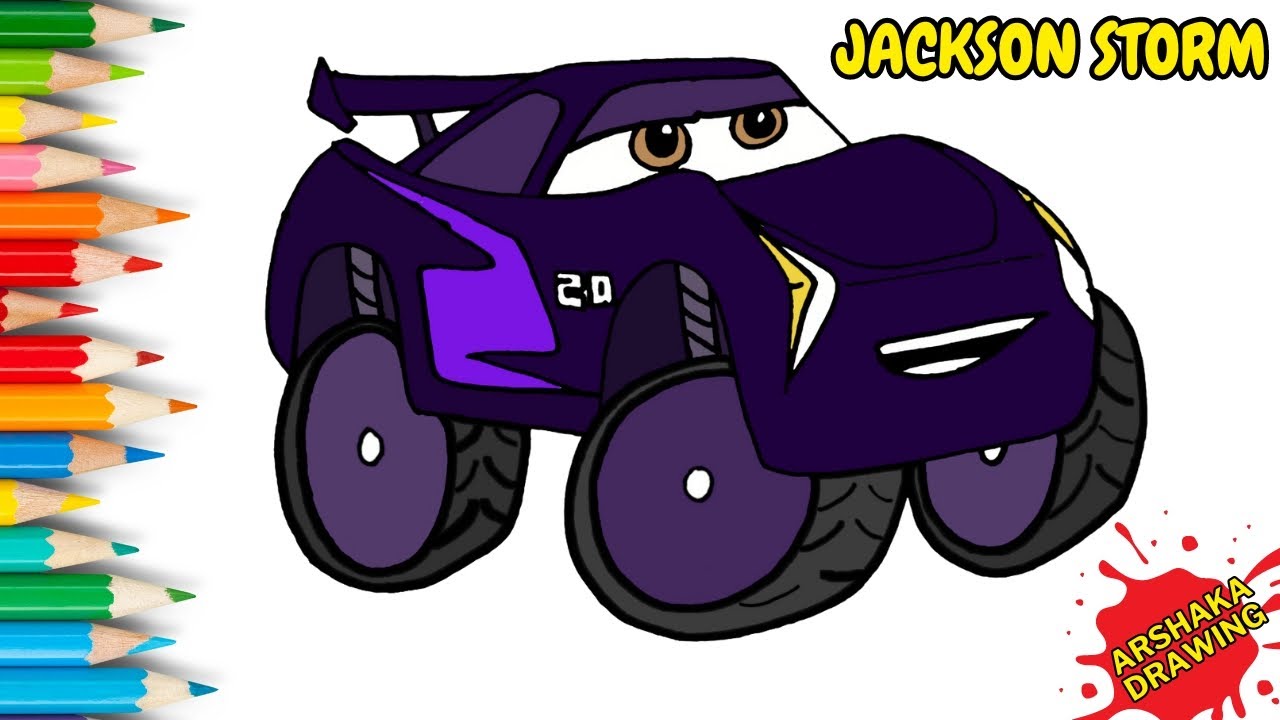 How to Draw Jackson Storm Monster Truck Easy Step by Step | Pixar Cars ...