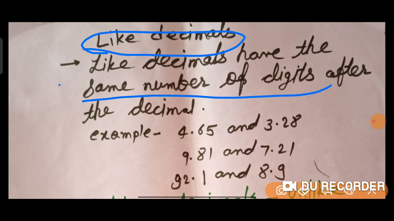 Like decimals and unlike decimals - YouTube