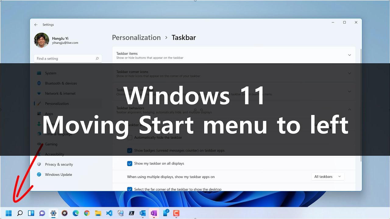 Windows 11 - Moving Start to left - YouTube